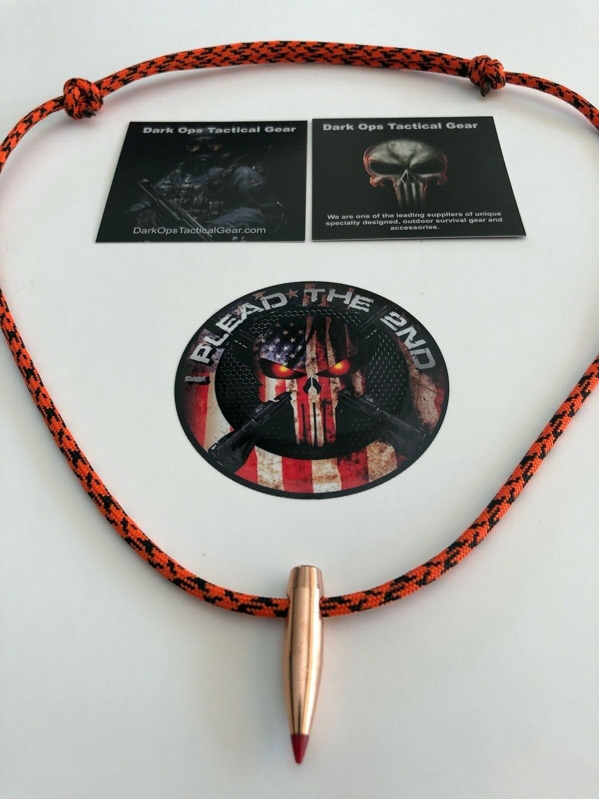 Paracord HOG TOOTH Necklace + 1 Decal ...(.30 Cal Red Tip) ...Orange/Black
